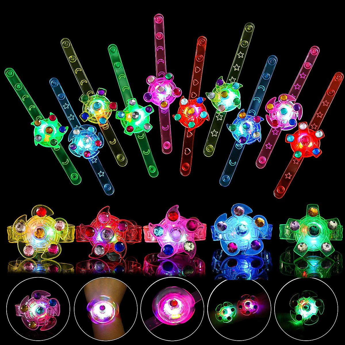 SCIONE LED Light Up Bracelets Party Favors for Kids 4-8 8-12, 48 Pack Goodie Bag Stuffers Classroom Prizes, Pinata Stuffers, Return Gifts for Kids Birthday Halloween Christmas Valentines Party Faovrs