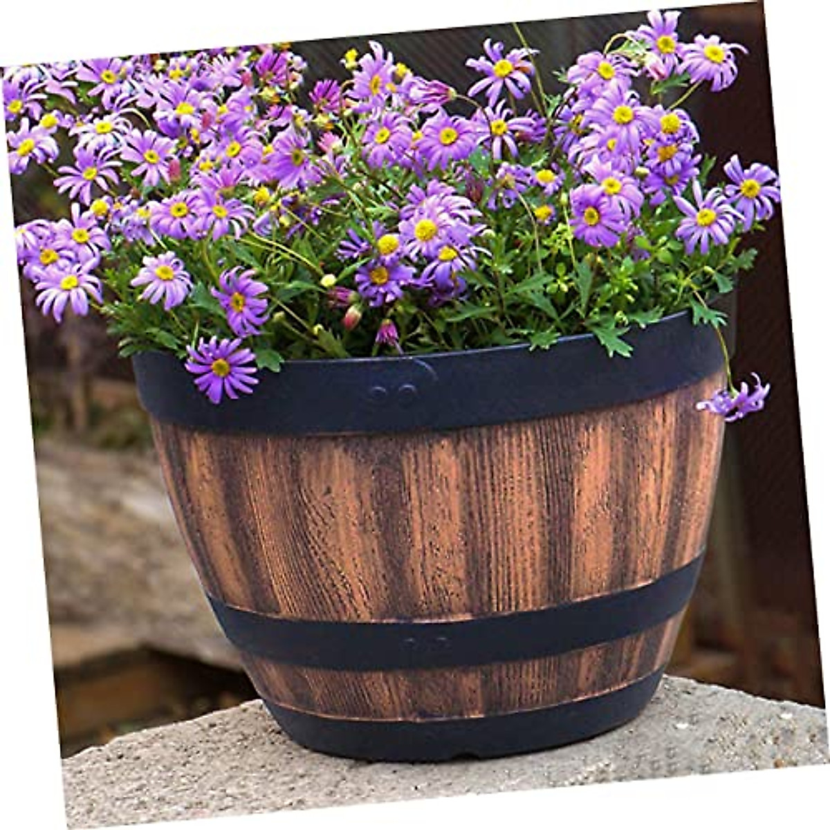 Yardenfun Outdoor Planter Home Cactus Indoor Style Garden Wooden Multi-Functional Flower Pots Bucket Wood Plant Bonsai Storage Round Whiskey Resin Container Pot Succulent Retro Plastic