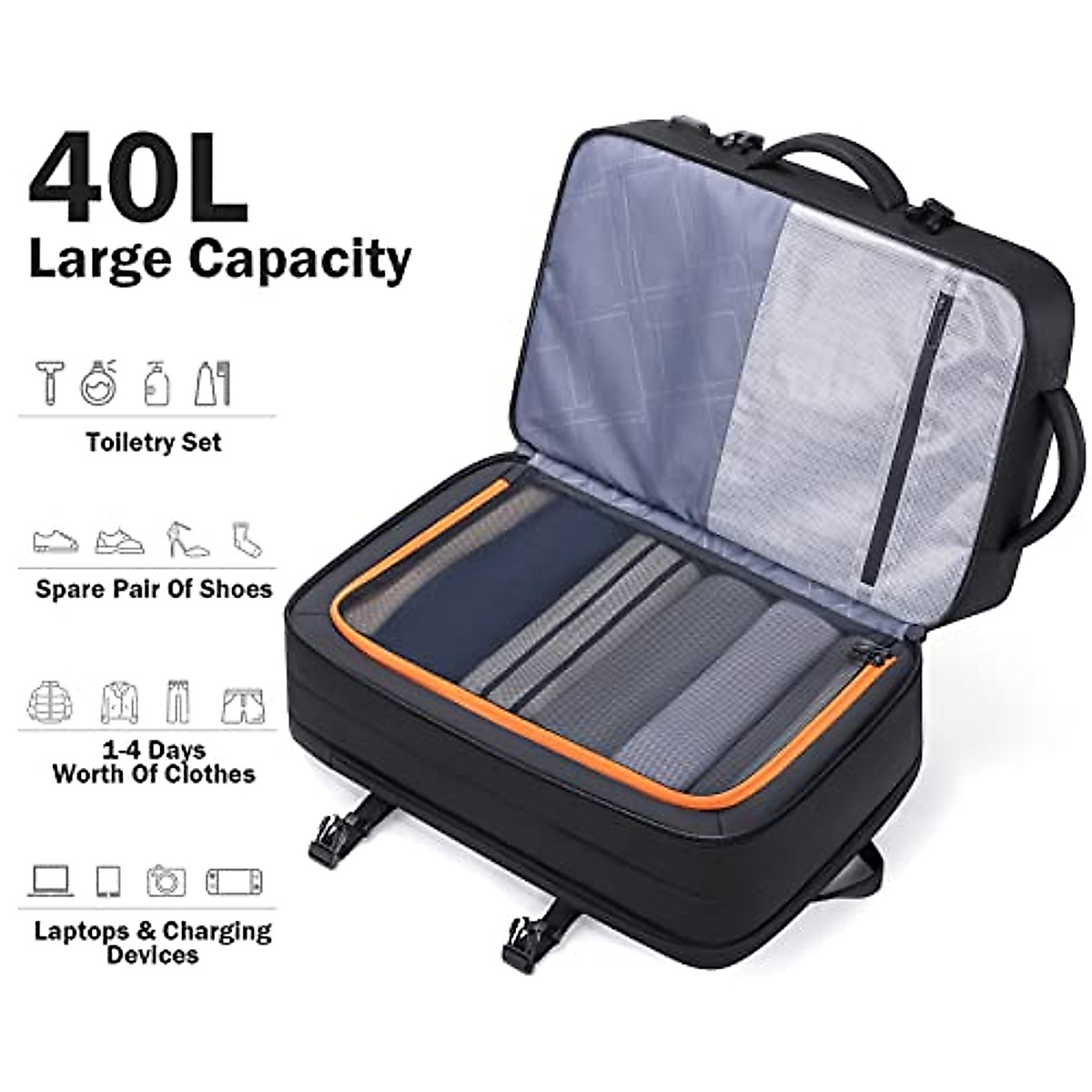 Bagsure Carry On Backpack, 40L Flight Approved Travel Backpack for Men Women, Expandable Water-resistant 17Inch Laptop Backpack, Casual Daypack Large Backpack for Business Weekend Hiking