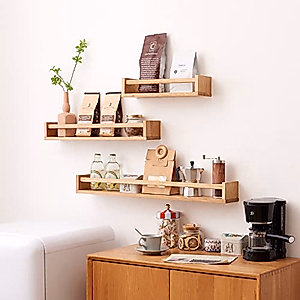 TREOAKWIS Floating Shelves, Oak Nursery Floating Shelves for Wall Mounted, Wall Bookshelf for Kids,Hanging Shelf for Baby Nursery Room Decor Kitchen, Natural Wood Wall Shelves,32 Inch