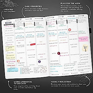 Legend Planner PRO Hourly Schedule Edition - Undated Deluxe Weekly & Daily Organizer with Time Slots. Time Management Appointment Book Journal for Work & Personal Life, A4 Size Hardcover - Black