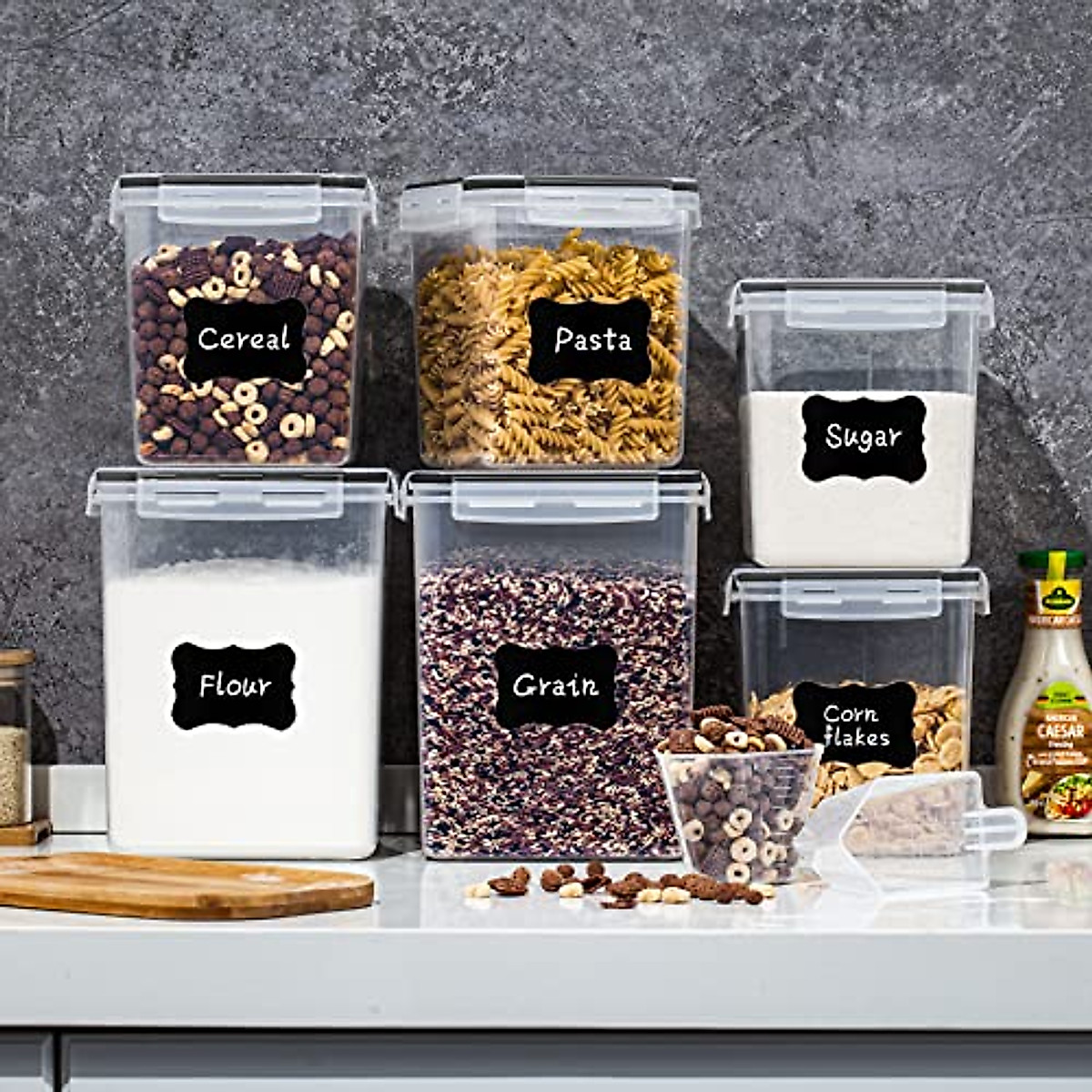 PANTRYSTAR 10 PCS Large Airtight Food Storage Containers, Flour and Sugar Containers with Lids for Kitchen, Pantry Organization and Storage, BPA Free Pantry Container, Black