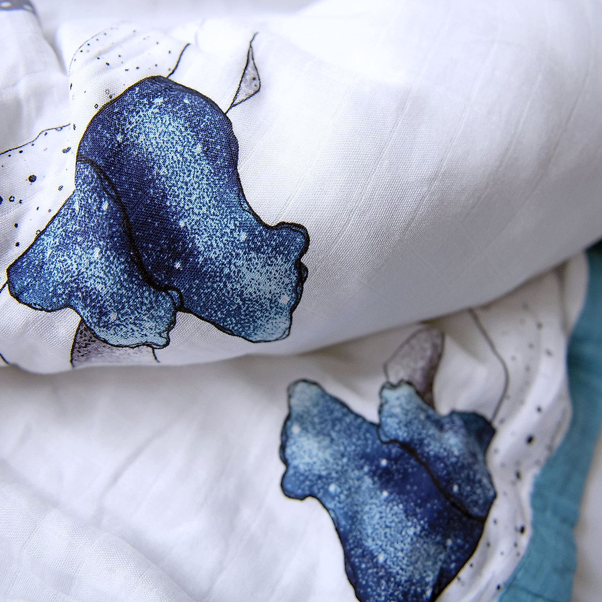 JumpOff Jo - Baby Muslin Swaddle Blanket, 47" x 47" - Ultra Soft 70% Rayon derived from Bamboo & Muslin 30% Cotton Lightweight Receiving Blanket, Machine Washable - Mama Bear Blue