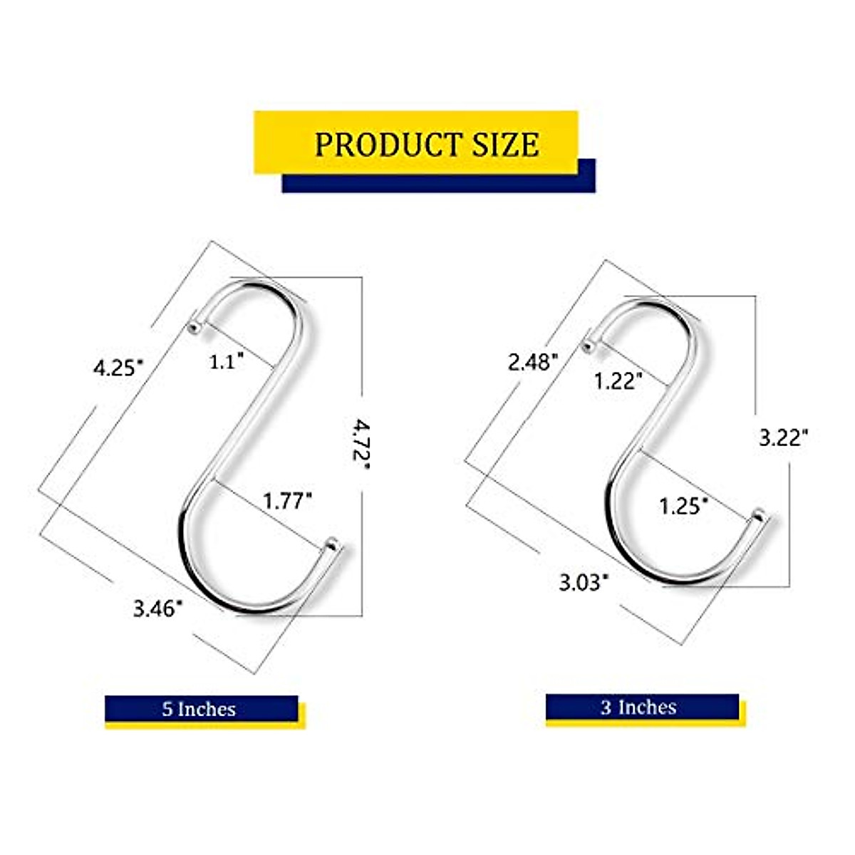 Home-Organizer Tech 5 Inches Heavy Duty Stainless Steel Hanger Hooks S Hooks S Shaped Hook Silver Tone Hanging Hooks, Pack of 20