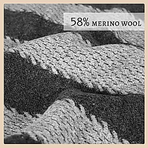 PuTian Merino Wool Shawl and Wrap Scarf for Women - Thick Warm Washable Wearable Blanket Heavyweight Pashmina Poncho Cape for Fall Winter Cold Weather, Stripe Gray