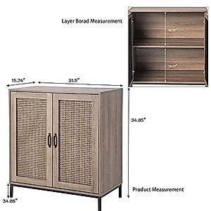 BIRASIL Sideboard Buffet Cabinet, Rustic Storage Cabinet with Rattan Doors for Entryway/Hallway, Accent Liquor Cabinet for Home Kitchen Living/Dinning Room (Natural Oak)