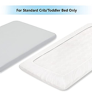 TILLYOU Fitted Crib Sheet Set 2 Pack - Super Soft Toddler Bed Sheets for Standard Crib and Toddler Mattresses, 28"x52"x8", White & Gray
