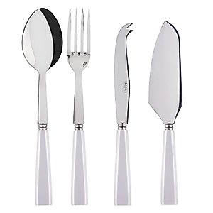 SABRE PARIS - 4-Piece Serving Set - Icône Collection - 2 Serving Flatware, Serrated Pie Server, Large Cheese Knife - Stainless Steel & Acrylic - Dishwasher Safe - White