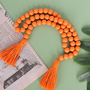 RAMIRABI Wood Beads Garland with Tassels Farmhouse Beads Rustic Prayer Beads Boho Beads for Boho Home Decor,Wall Hanging Decoration (Orange)
