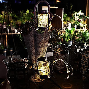 2 Pack Small Outdoor Solar Hanging Lanterns Led Solar Lantern Waterproof for Balcony Garden Courtyard Walkway Patio Decoration (Warm White)