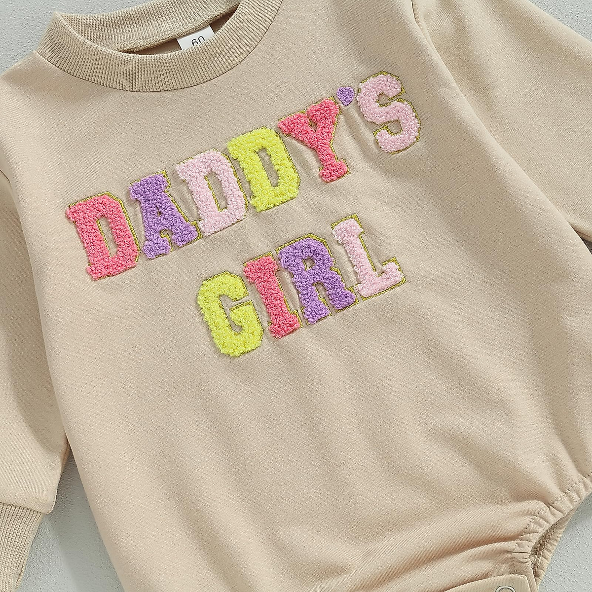Zoiuytrg Daddys Girls Baby Clothes Daddys Girl Print Long Sleeve Bubble Romper Newborn Fall Winter Matching Outfit (Apricot Rompers, 0-3 Months)