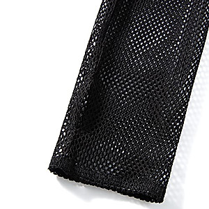 Villagepageme Rave Tops for Women Sheer Mesh Long Sleeve Crop Top See Through Cover Ups with Buckle (G-Black, L)