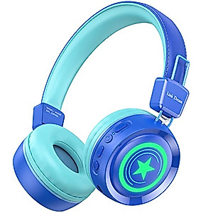 Link Dream Kids Bluetooth Headphones with Microphone for School On-Ear Headphone Toddler Children Wireless Headphone Headset with LED Lights Compatible with Cellphone/Computer/Tablet/iPad (Blue)