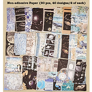 Knaid 200 Pieces Vintage Ephemera Bundle Junk Journal Kit Scrapbook Supplies Paper Sticker Material Pack for Art Journaling Bullet Journals Planners Collage Decoupage Crafter Gifts (Black & Blue)
