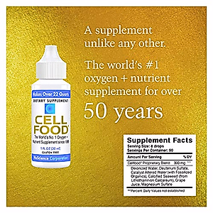 Cellfood Liquid Concentrate, 1 fl oz - Oxygen + Nutrient Supplement - Supports Immune System, Energy, Endurance, Hydration & Overall Health - Gluten Free, Cert. Kosher - Makes Over 22 Quarts