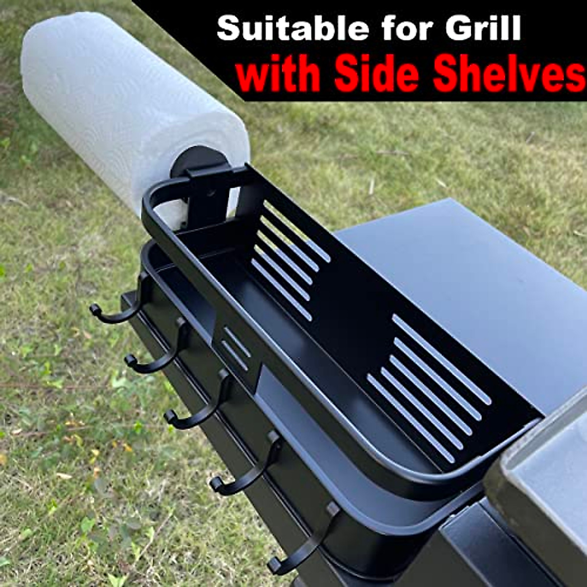 Magnetic Griddle Grill Caddy Organizer No-Installation - Durable Aluminum BBQ Storage for Outdoor Blackstone Grills with Side Shelves, with Paper Towel Holder