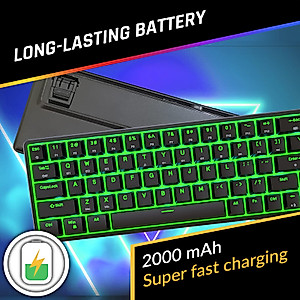 KLIM Shift Wireless Mechanical Keyboard - 2024 Version - Hotswap TKL RGB w/Extra 68 Keycap Set - Backlit Mini Gaming Keyboard - 2.4 GHz Wireless & Bluetooth Keyboard - 60 Percent Keyboard - PC Gamer