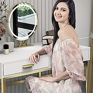 NTReasy Vanity Desk with 2 Drawers, 39 inch Modern Home Office Computer Desk, Makeup Dressing Writing Desks with Storage for Study Bedroom (White and Gold)