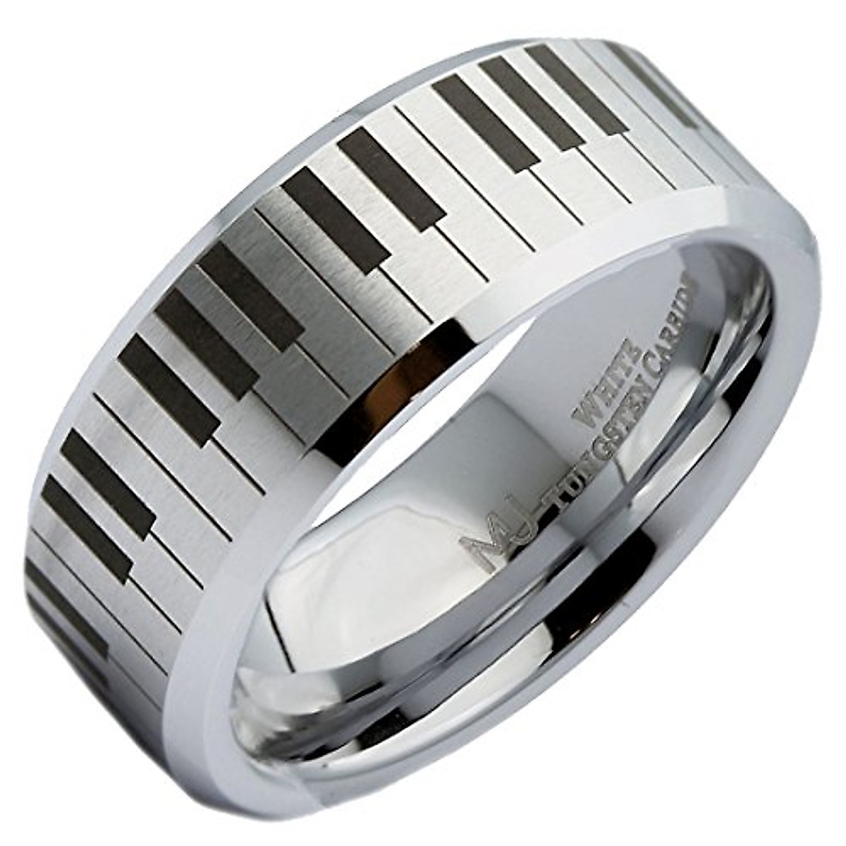 MJ Metals Jewelry White Tungsten Carbide Piano Keyboard Design 6mm Brushed Finish with a Polished COMFORT FIT Wedding Band Size 6.5