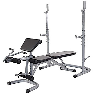 BalanceFrom RS 60 Multifunctional Workout Station Adjustable Olympic Workout Bench with Squat Rack, Leg Extension, Preacher Curl, and Weight Storage, 800-Pound Capacity, Gray