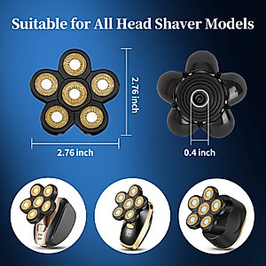 Electric Shaver Replacement Head Upgraded 6D Mens Electric Shaving Head Freedom Bald Shavers Blades Wet & Dry Electric Razor Floating Replacement Heads Close Head Shavers Replacement Blades（Gold）