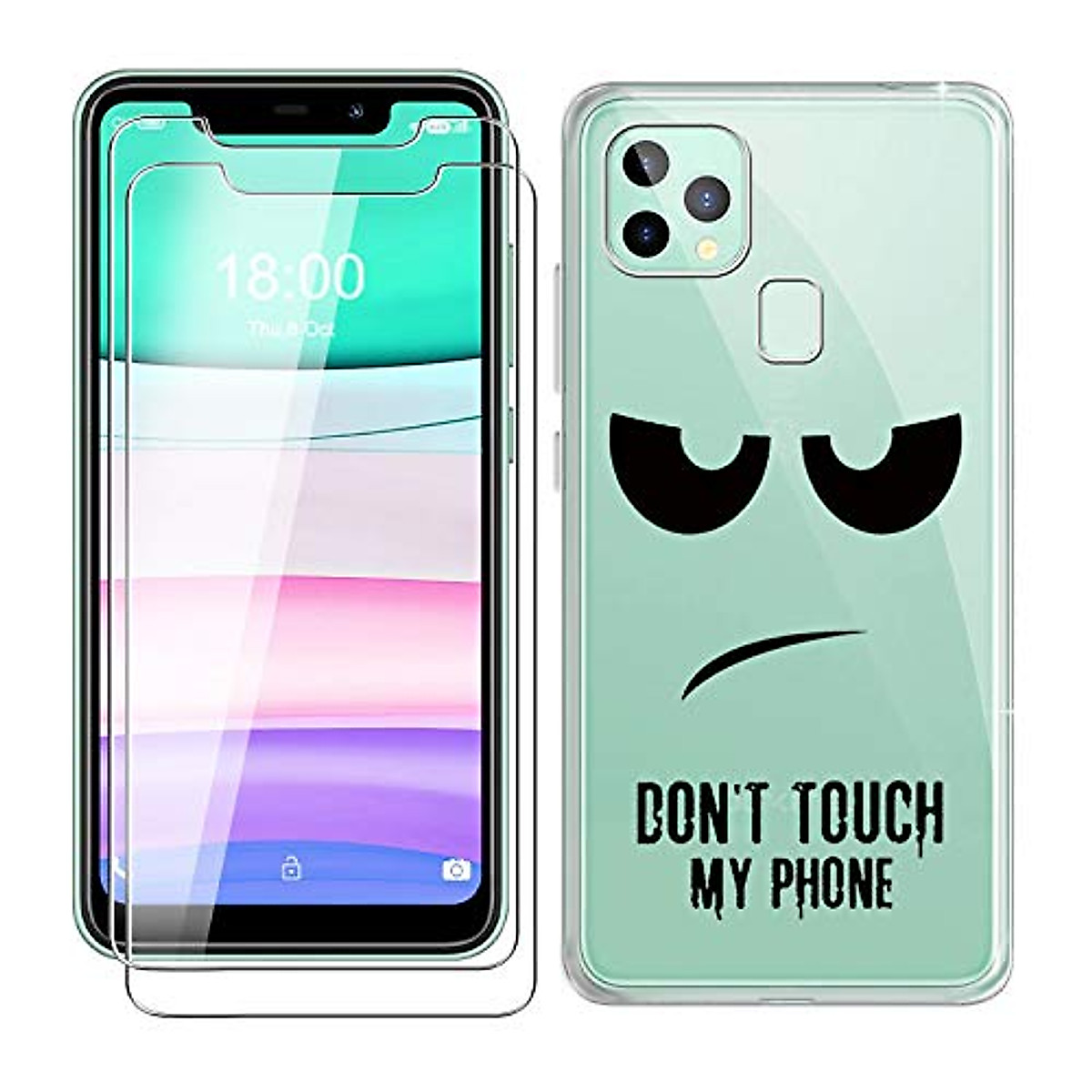 Phone Case for Oukitel C22 5.86 Inch, with [2 x Tempered Glass Screen Protector], KJYF Clear Soft TPU Shell + Ultra-Thin Anti-Scratch Anti-Yellow Case for Oukitel C22 - DU05