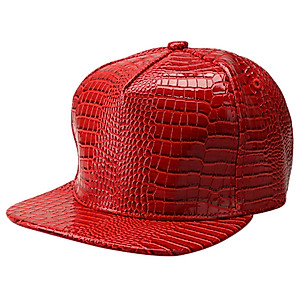 XRDSS Men Women PU Leather Hip-Hop Flat Bill Snapback Hat Crocodile Baseball Caps Red