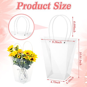 Woanger 12 Pieces Clear Flower Bouquet Bags with Handle, Transparent Florist Shop Packaging Supplies Plastic Flower Bag for Mother Day Fathers Day Graduation Birthday Wedding, 9.3 x 4.7 x 10.2 Inch