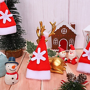 Whaline 30Pcs Christmas Mini Santa Hat Silverware Holders Cup Bottles Cover with Snowflake Tableware Holder Cutlery Knife Fork Spoon Holder Bag for Xmas Party Dinnerware Kitchen Table Setting