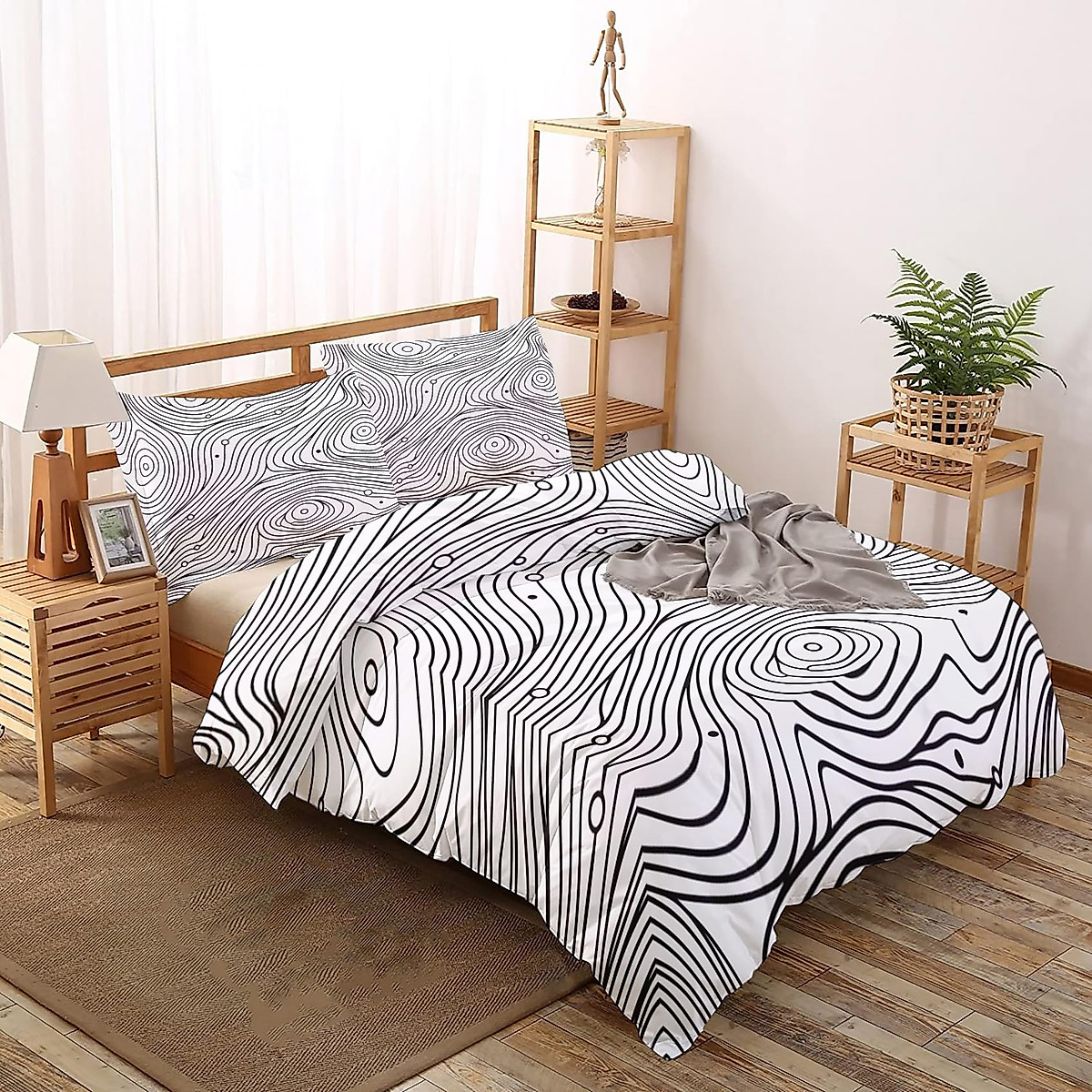 Zpryzmia Topographic Duvet Cover Set Bedding 3 Pieces, Soft Washed Microfiber, Abstract Line Comforter Cover, 1 Duvet Cover and 2 Pillow Shams, with Zipper Closure (Twin Size, 68”x90”), White