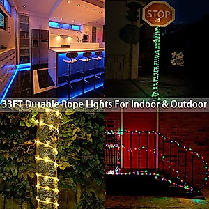 Ollny Rope Lights Outdoor Color Changing, 33FT 100 LED Waterproof Christmas Lights with Remote, 16 Colors Fairy Rope Light for Indoor Bedroom Party Garden Wedding Holiday Decorations