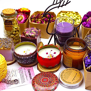 16 Bags Set Dried Flowers Artisan Dried Flower Kit - Candle Making Soap Making DIY Candel Flowers-,Lavender,Roseleaf,Pink Rose,Red Rose,Jasmine,Rose Petal and More