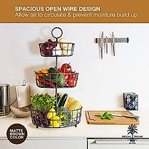 3 Tier Fruit Basket Regal trunk & Co, Elegant French Country Wire Baskets, Three Tiered Wire Basket Stand for Vegetables, Bread & More for Countertop or Hanging, Christmas or Birthday Present