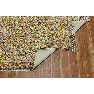 Casavani Hand Block Printed Cotton Dhurrie Floral Tassel Rug Boho Area Rug Easy Care Washable Rugs for Doormat Entryway Living Room Bedroom Hallway Balcony 12x12 Feet Square