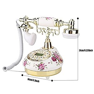 Yoidesu Retro Landline Telephone, European Old Fashioned Classic Fixed Digital Telephone with Push Button LCD Display, Automatic Detection to FSK/DTMF Caller ID, for Home Office Hotel Decor