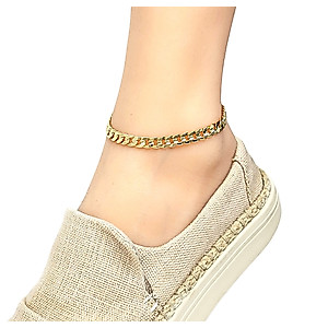 Fashion 21 Anklet for Women Electro Gold Plated Ankle Bracelet - Made in Korea (6mm 10" Concave Cuban Anklet)