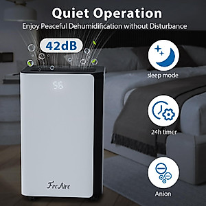 FreAire 4,500 Sq.Ft. Dehumidifier for Basement Home with Drain Hose | 50 Pint | Dehumidifiers with Auto or Manual Drainage for Large Room Bedroom Bathroom | 24H Timer | Humidity Control | 3 Modes