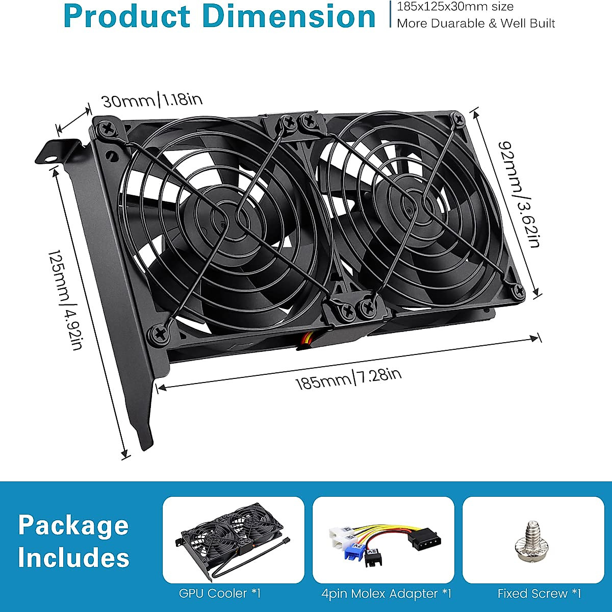 GDSTIME Graphic Card Fans, Graphics Card Cooler, Video Card Cooler, PCI Slot Dual 90mm 92mm Fans, VGA Cooler