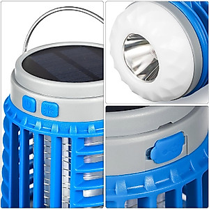 Solar Bug Zapper Outdoor Waterproof Mosquito Zapper for Patio Home Camping, 3 in 1 Cordless Mosquito Light Killer Portable Small Bug Zapper - Camping Light, Mosquito Killer, Flashlight - Blue, 2 PCS