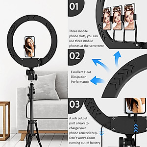 Ring Light 18 Inch with Tripod Stand, 55W 5700K Dimmable Selfie LED Ring Light with 73" Tripod Stand and 3 Phone Holder, Circle Light for Make Up, YouTube, Video Shooting, Live Stream, Vlog, CRI > 95