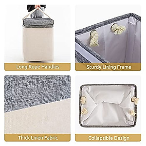 YOUDENOVA Collapsible Laundry Basket with Lid, 80L Clothes-Hamper for Bedroom with Handles, Freestanding Hamper with Lid, Foldable Laundry Hamper for Baby, Towels Blankets Toys Organizer. Grey