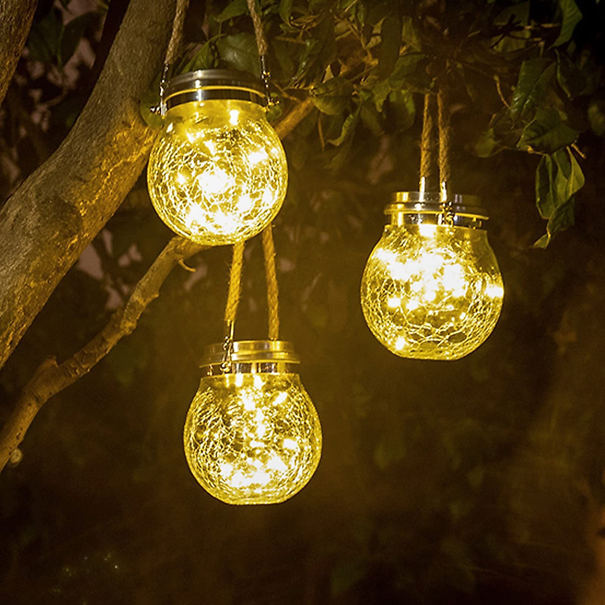 aboxoo Solar Light Hanging Lantern LED 2 Packs Solar Lights Crackle Glass Ball with Warm Light ,Waterproof Solar Powered Lanterns Decorative for Patio Garden Yard.