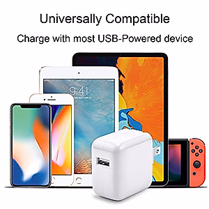 iPad Charger iPhone Charger【Apple MFi Certified】 [2-Pack] 12W USB Wall Charger Foldable Travel Plug Block with 6FT USB Flat Ribbon Cable Compatible with iPad iPhone, iPad, Airpod