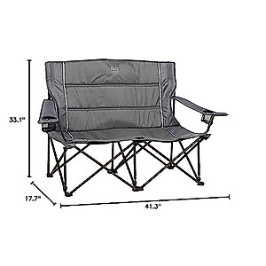TIMBER RIDGE 2 Person Folding Loveseat Comfortable Double Foldable Camping Chair Folding Lawn chairs for Outside, Grey