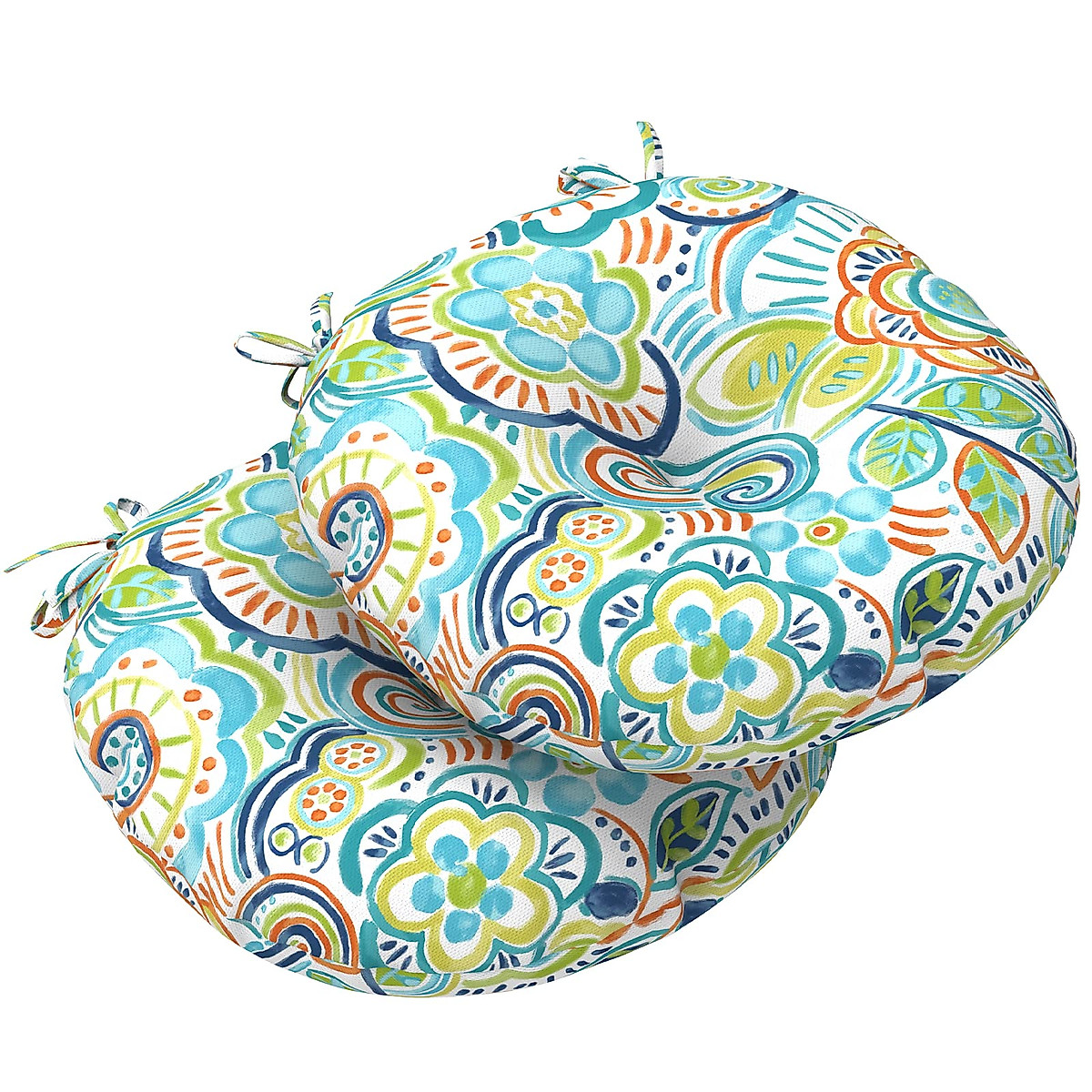 LVTXIII Outdoor Seat Cushions All Weather Patio Chair Pads with Ties, Comfortable Round Bistro Chair Cushions for Home Office and Patio Garden Furniture Decoration 15”x15”x4”, Set of 2, Flower Blue