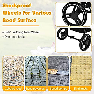 BABY JOY Baby Stroller, High Landscape Infant Carriage Newborn Pushchair with Foot Cover, Cup Holder, 5-Point Harness, Adjustable Backrest & Canopy, Suspension Wheels, Easy One-Hand Fold (Black)