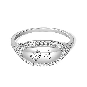 Dearlovey Personalized Birthflower Hummingbird Agate Ring, Hummingbird Ring with Birthflower, Vintage Ring, Gift for Grandma/Mom