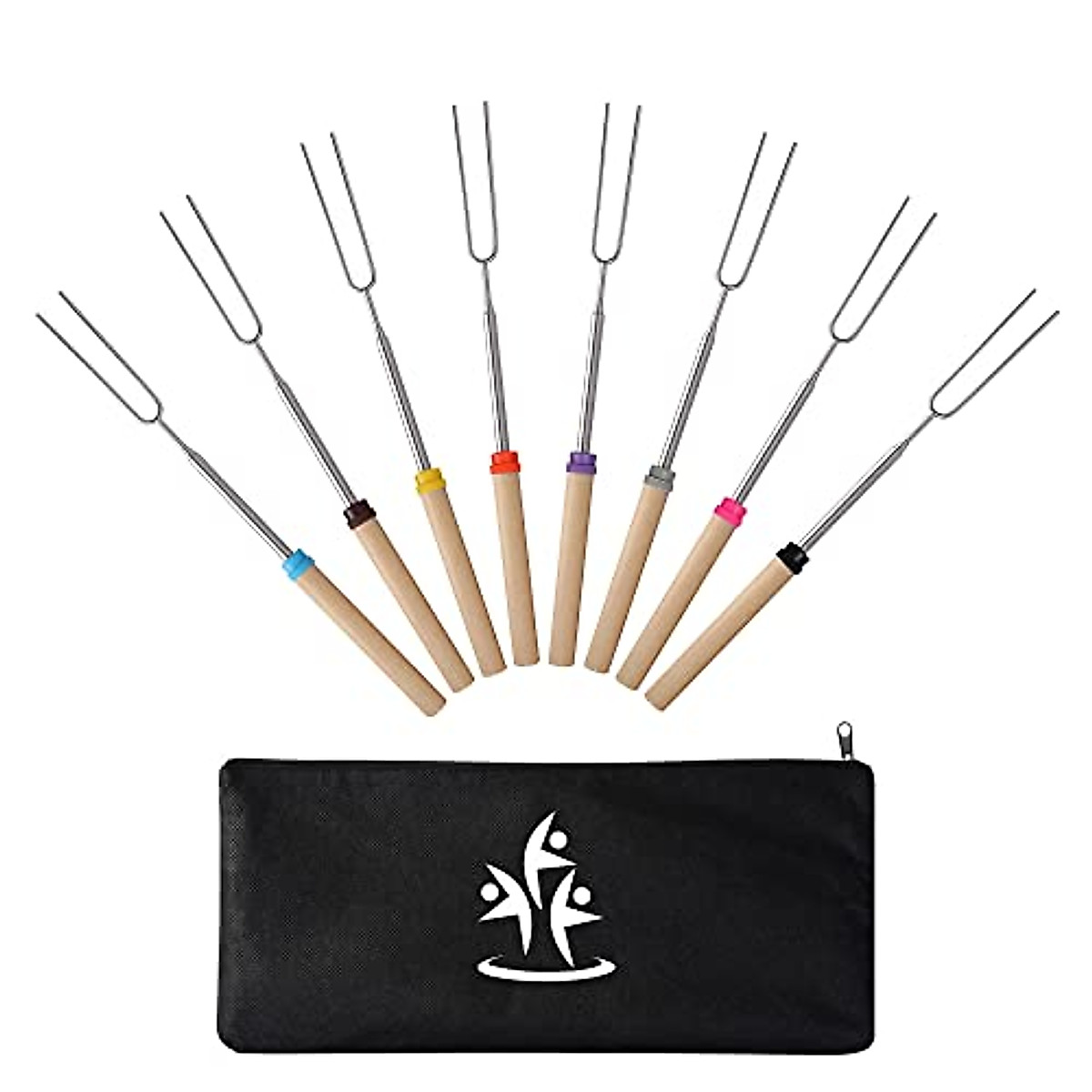 EcoNour Marshmallow Roasting Sticks (8 pack)| 32 Inches Extendable Telescoping Smores skewers for Fire Pit|Meat, Hotdog fork for campfire |Outdoor Grilling & Camping Accessory for Bonfires,BBQ party