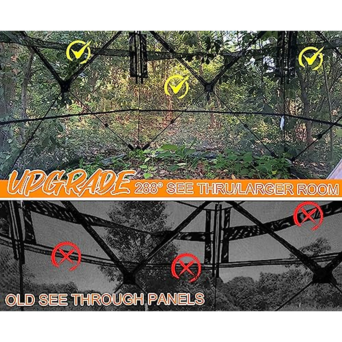 HUNT MONSTER 5 Side Hunting Blind 1-4 Person with Tri-Leg Hunting Stool, 288 Degree See Through Pop up Ground Blinds for Deer Turkey Duck Hunting, Bow Hunting Adjust Windows with Silent Zipper