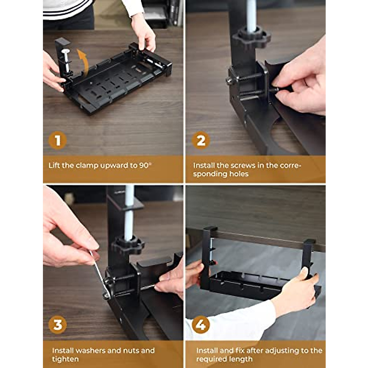 yamagahome Under Desk Cable Management Tray, 14"-21" Retractable Cord Organizer for Desk, No Drill Cable Tray Basket for Wire Management, Sturdy Metal Cable Management with Clamp for Home Office